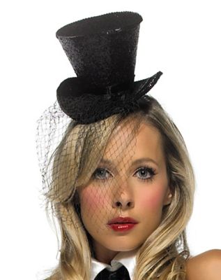 Mini Black Tophat With Veil - Spirithalloween.com