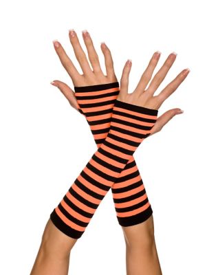 Striped Black and Orange Arm Warmers - Spirithalloween.com