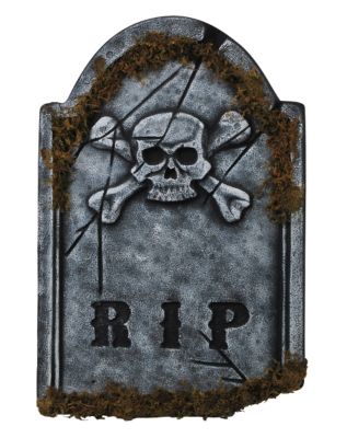 1.5 Ft Skull Face Tombstone with Moss - Spirithalloween.com