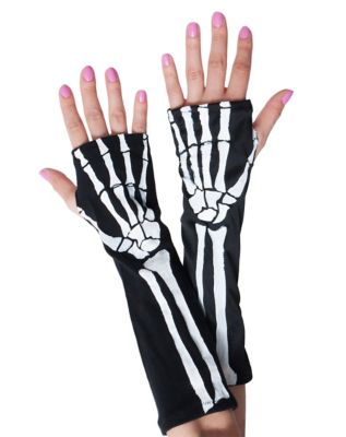 Long Skeleton Fingerless Gloves - Spirithalloween.com