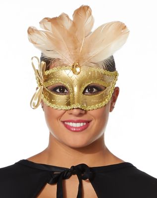 Gold Venetian Feather Mask - Spirithalloween.com