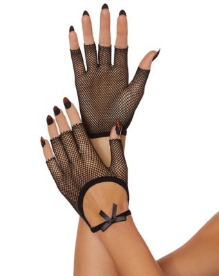 Black Bow Fishnet Gloves - Spirithalloween.com