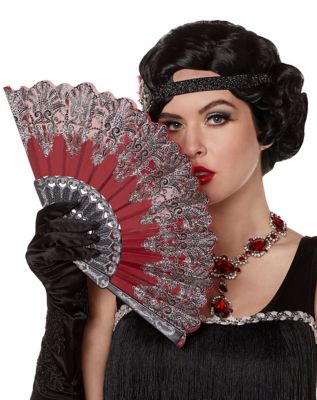 '20s Burgundy Printed Hand Fan - Spirithalloween.com