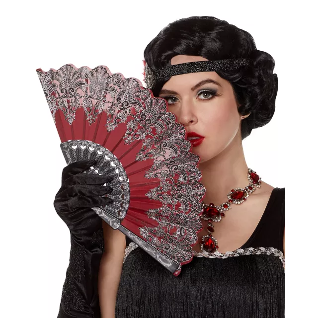 '20s Burgundy Printed Hand Fan - Spirithalloween.com