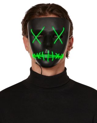 Light-Up EL Wire Green Stitched Black Half Mask - Spirithalloween.com