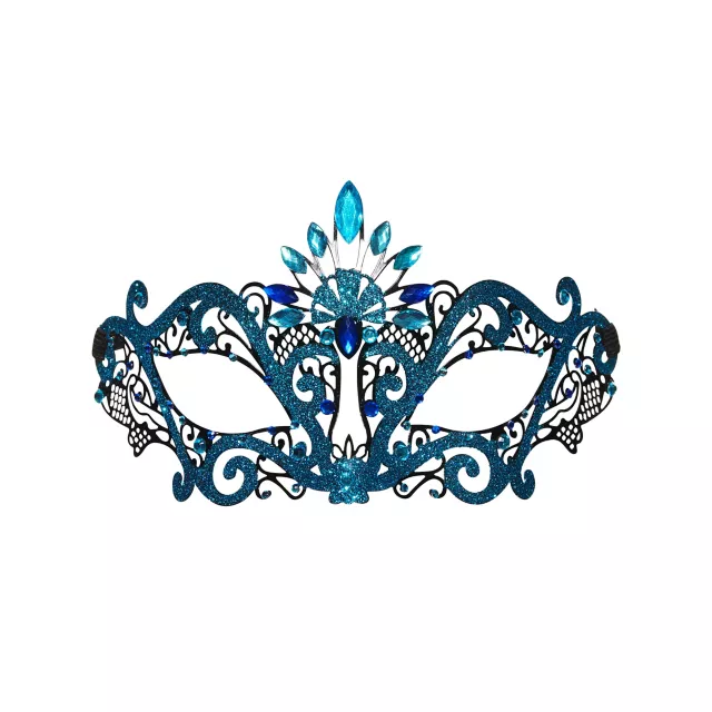 Turquoise Butterfly Crystal Eye Half Mask - Spirithalloween.com