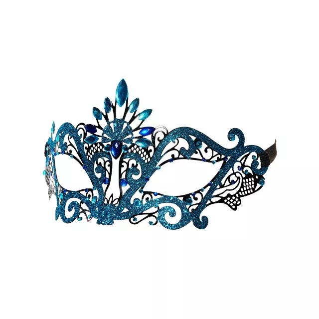 Turquoise Butterfly Crystal Eye Half Mask - Spirithalloween.com