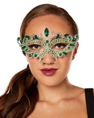 Green Butterfly Crystal Eye Half Mask - Spirithalloween.com