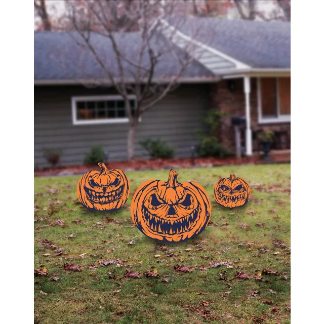Scary Pumpkin Signs Lawn Decor Set - 3 Pack - Spirithalloween.com