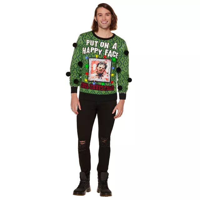 Light-Up Happy Face Leatherface Christmas Sweater - Texas Chainsaw ...