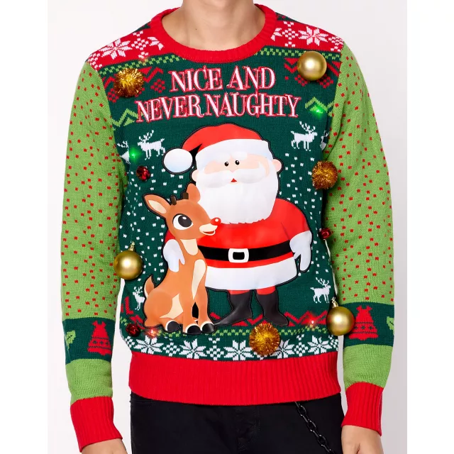 Light-Up Nice and Never Naughty Christmas Sweater - Rudolph the Red ...